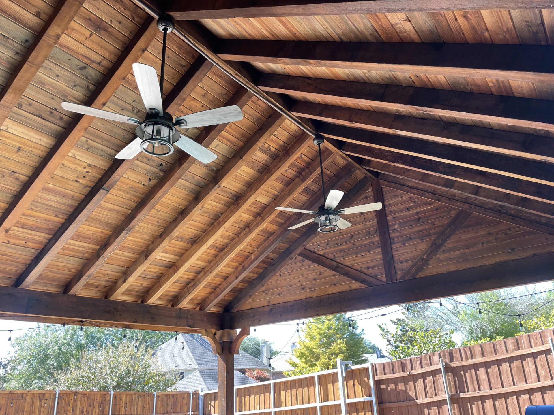 (2) Fans _ Rafters Open on a Gable | Texas Backyard Living